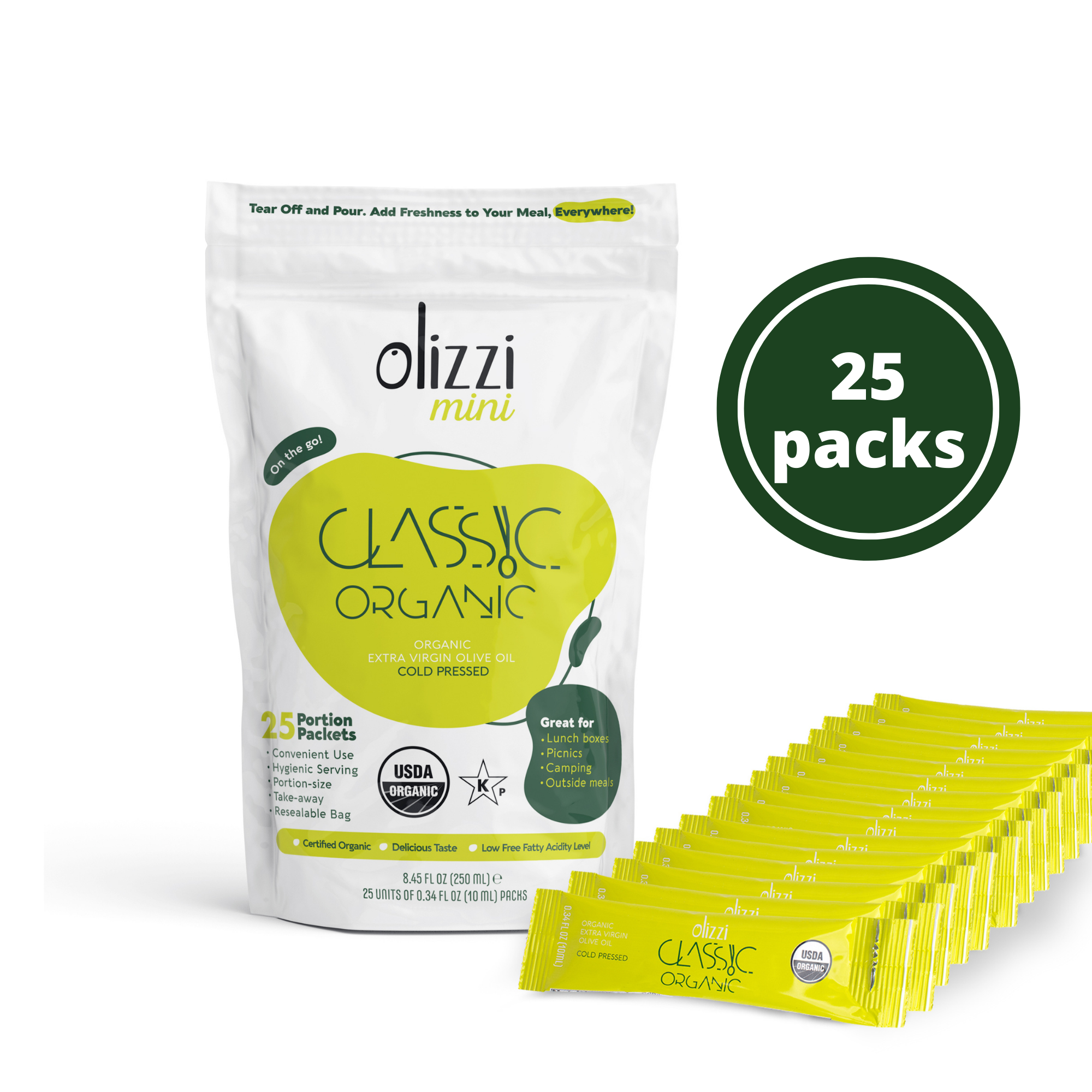 Olizzi Classic Organic Olive Oil Packets Extra Virgin Cold Pressed, Ne ...